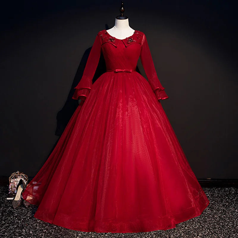 Elegant Red Long Sleeve Evening Gown on Luulla
