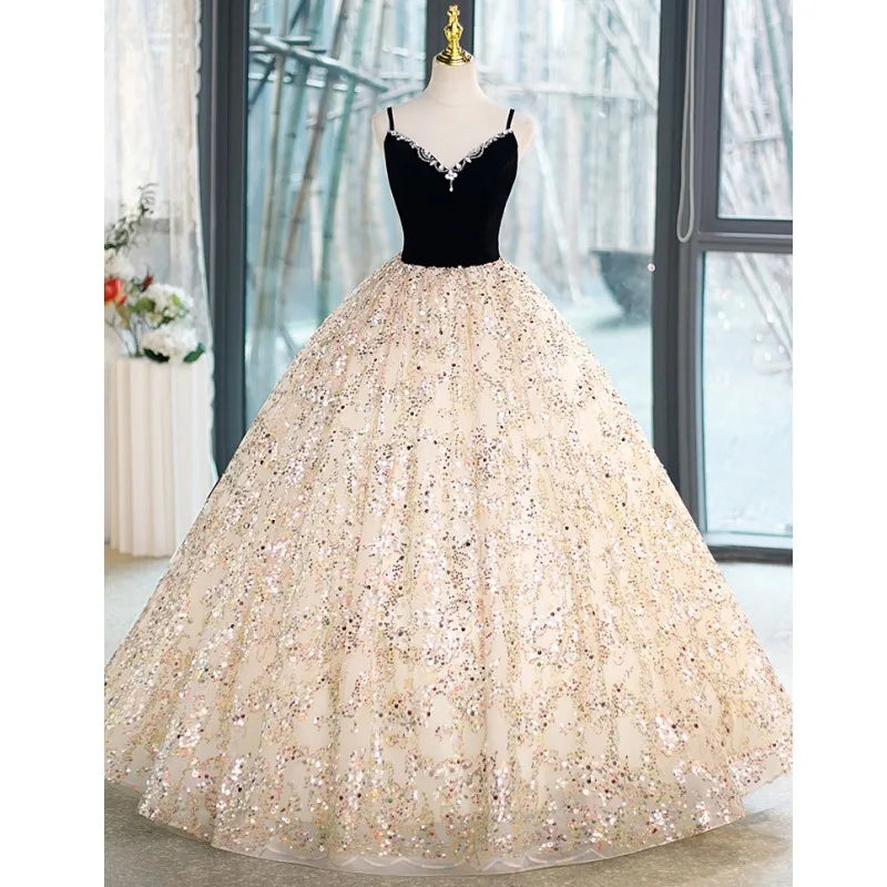 Black And Gold Sequin Ball Gown Dress on Luulla