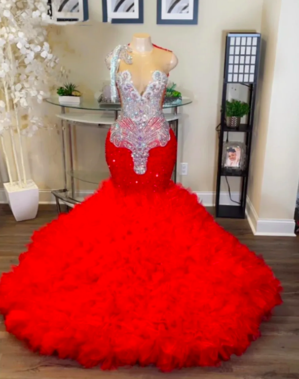 Rhinestones Luxury Prom Dresses 2025 Red Tassels Tiered Pageant Dresses ...