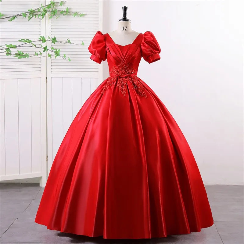 Elegant Red Ball Gown With Puff Sleeves on Luulla