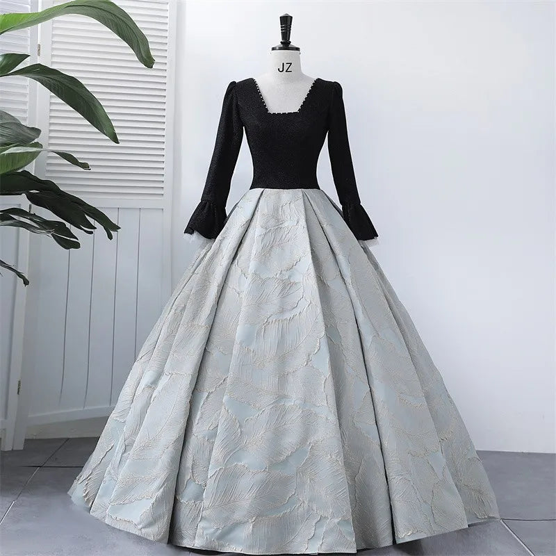 Elegant Black And Silver Long Sleeve Gown on Luulla