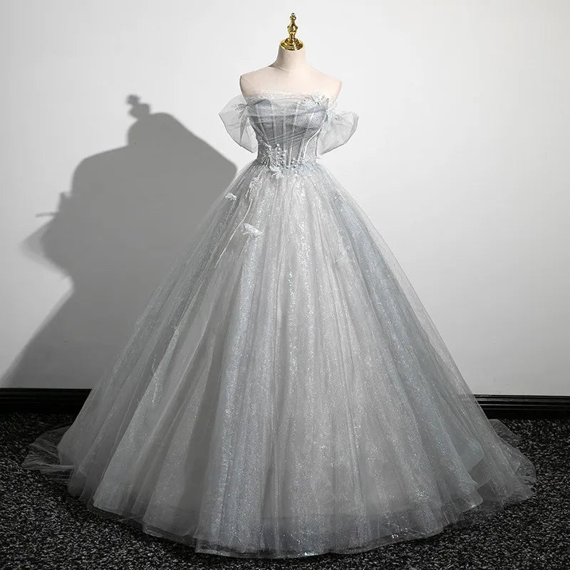 Elegant Silver Sparkle Off-shoulder Ball Gown on Luulla
