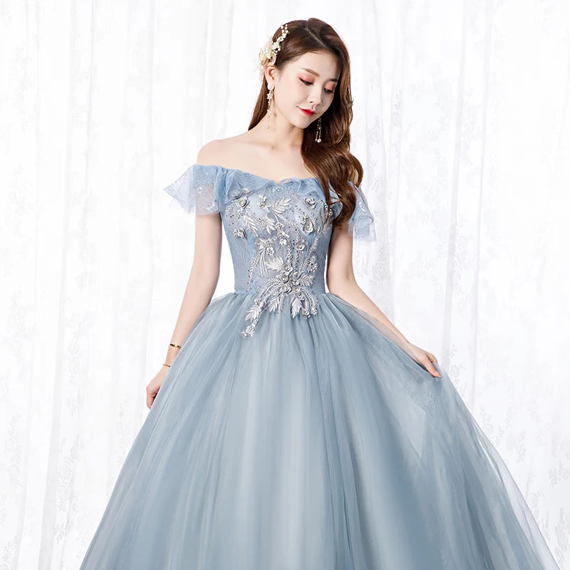 Elegant Off-shoulder Blue Evening Gown Dress on Luulla