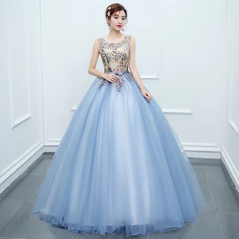 Elegant Blue Evening Gown With Embroidered Bodice on Luulla