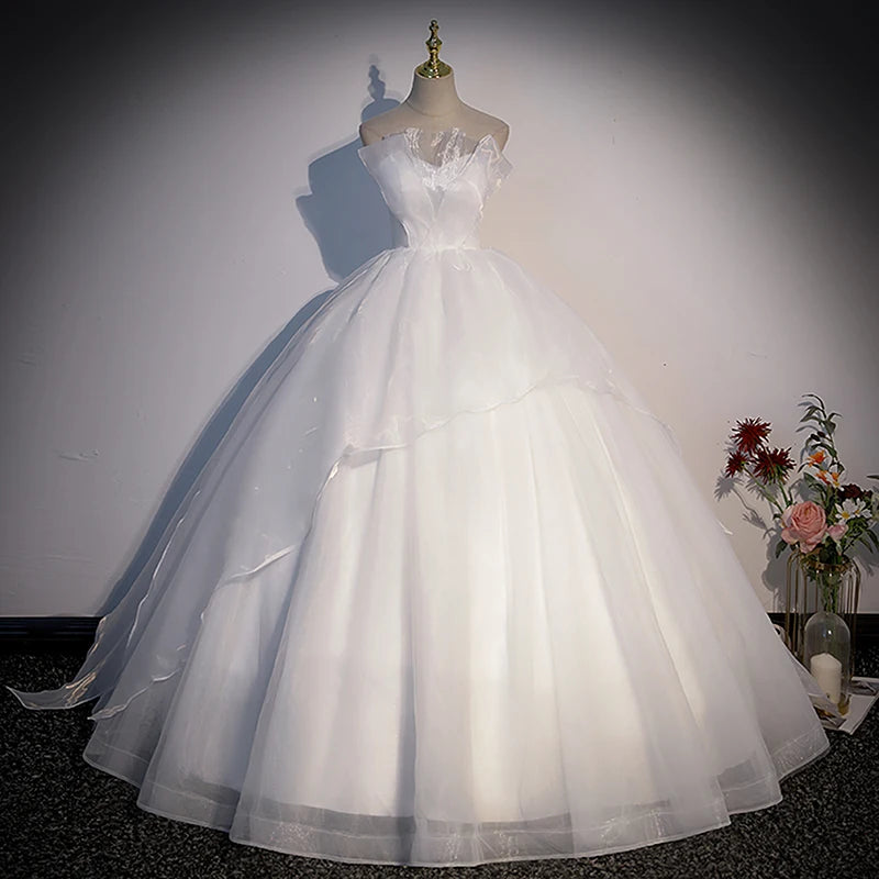 Elegant Strapless White Princess Tulle Wedding Gown on Luulla