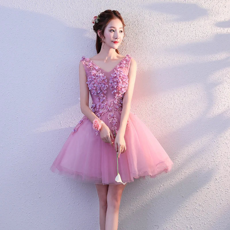 Elegant Pink Floral Mini Prom Dress on Luulla