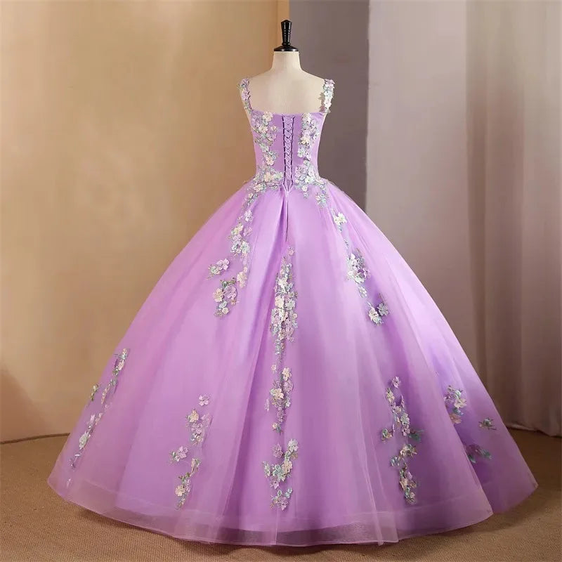 Elegant Lavender Floral Ball Gown Prom Dress on Luulla
