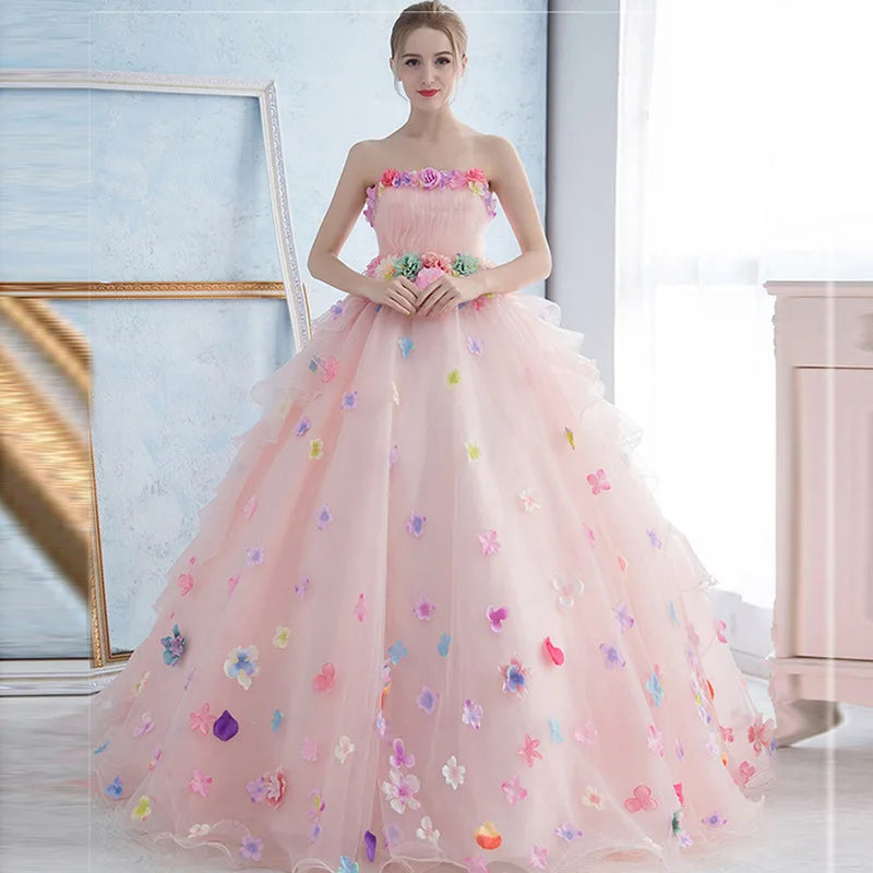 Floral Embellished Pink Princess Ball Gown Dress On Luulla