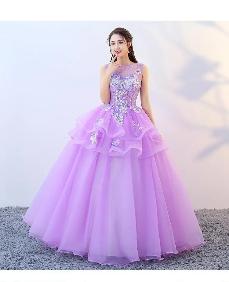 Lavender Princess Ball Gown Floral Embellished Dress on Luulla