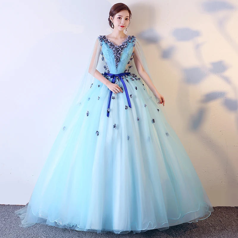 Elegant Blue Floral Embellished Evening Gown on Luulla