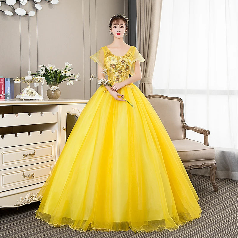 Elegant Yellow Princess Ball Gown Costume Dress on Luulla