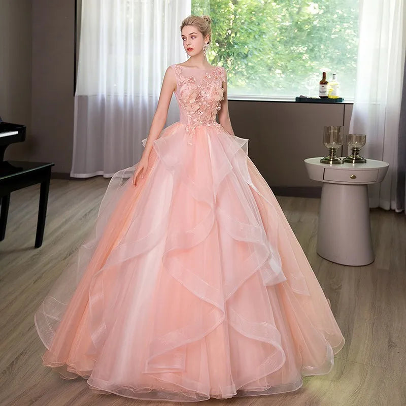 Elegant Peach Tulle Layered Ball Gown Dress on Luulla