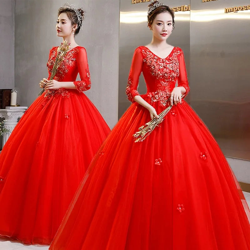 Elegant Red Ball Gown Wedding Dress With Embroidery on Luulla