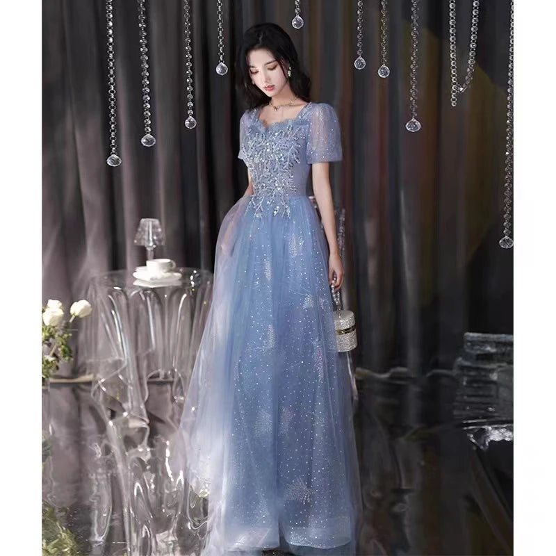 Elegant Blue Evening Gown With Sparkling Details on Luulla