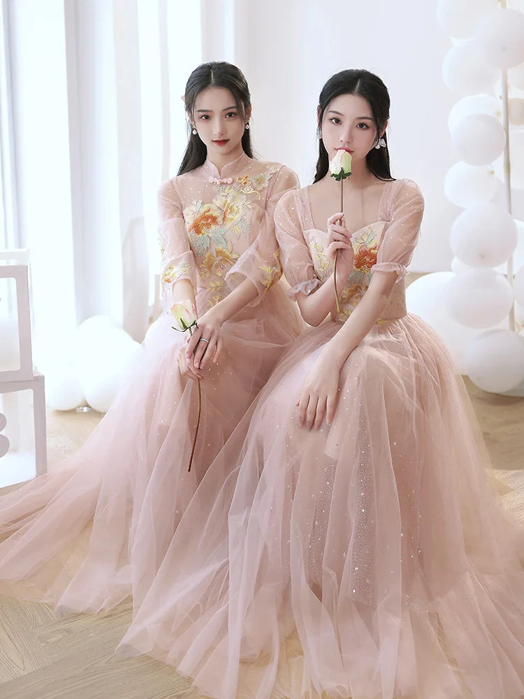 Elegant Floral Embroidered Mesh Evening Gown Dress on Luulla